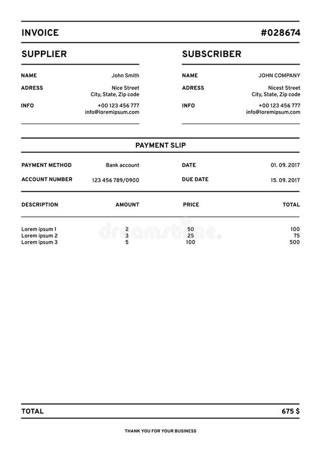Enkel fakturamall vektor illustrationer. Illustration av betalning ...