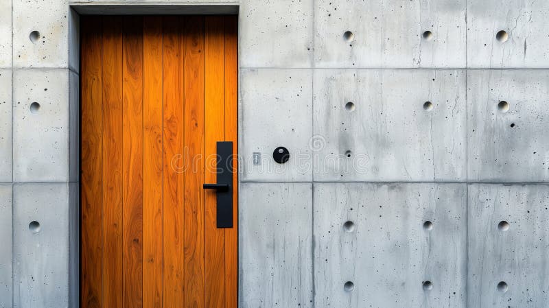 Modern Entrance Door with Wooden Panel and Concrete Wall Design ...