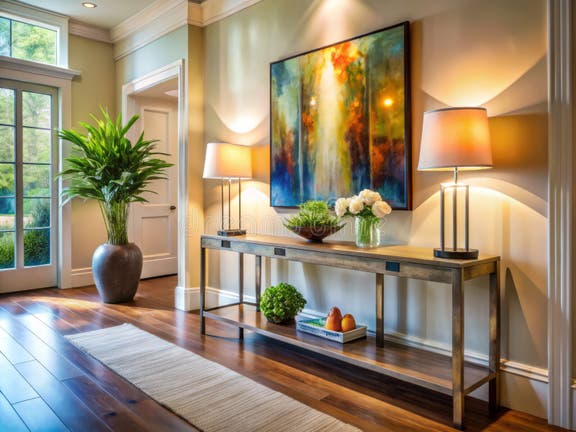 Modern Entryway Design Inspiration Sleek Console Table Abstract Art for ...
