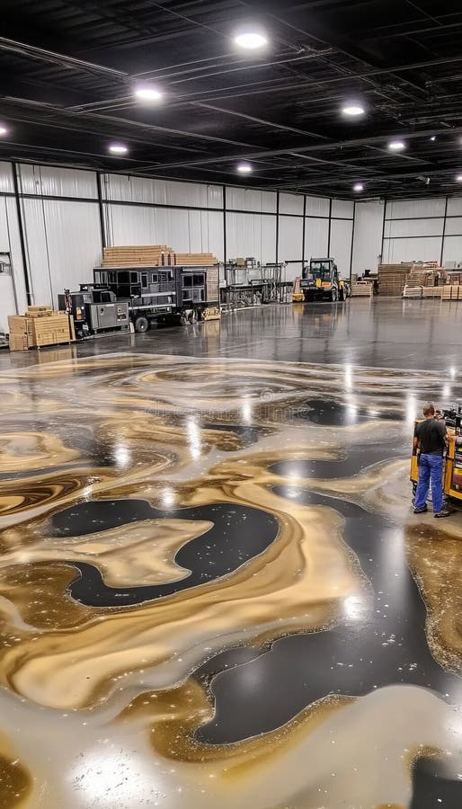 Modern Epoxy Floor Coating with a Stylish Swirl Design in a Spacious ...