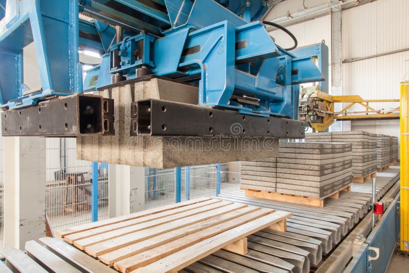 Modern Equipment at Factory. Process of Producing Concrete Blocks Stock ...