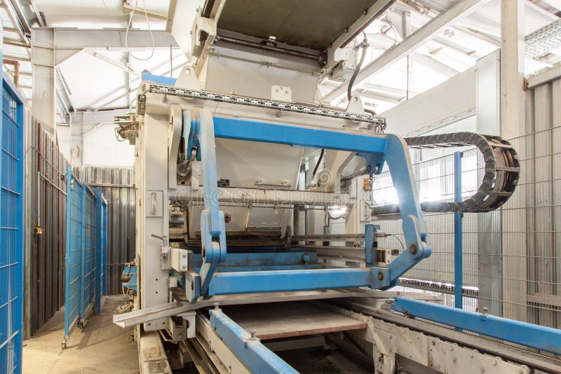 Modern Equipment at Factory. Process of Producing Concrete Blocks Stock ...