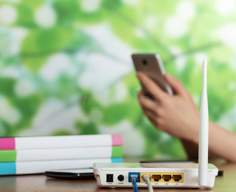 Modern Equipment To Connect To Internet and Smartphone on Desktop Stock ...