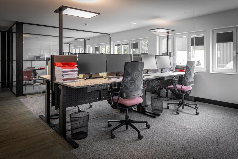 Modern Equipped Office Workstation in an Office Building Stock Image ...
