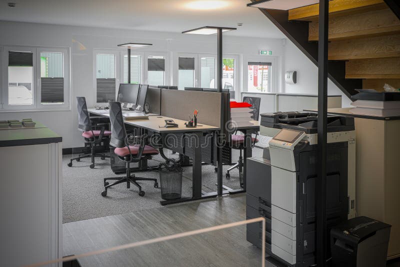 Modern Equipped Office Workstation in an Office Building Stock Image ...