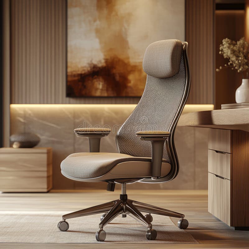 Modern Ergonomic Office Chair in Stylish Home Office Setting. Stock ...
