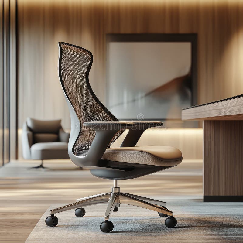 Modern Ergonomic Office Chair in a Stylish Minimalist Workspace. Stock ...