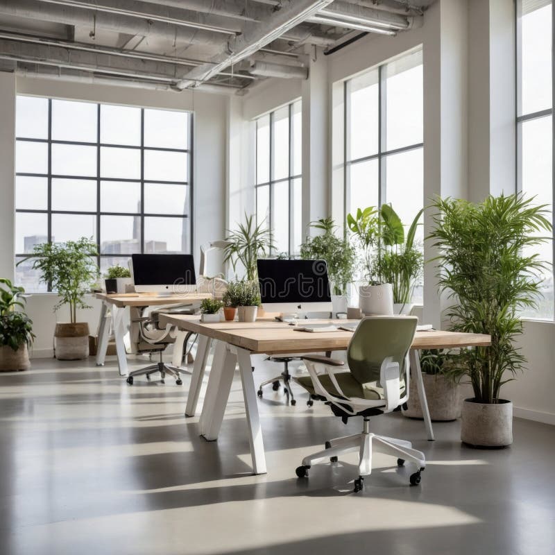 Modern Ergonomic Office Interior with Natural Light & Plants Stock ...