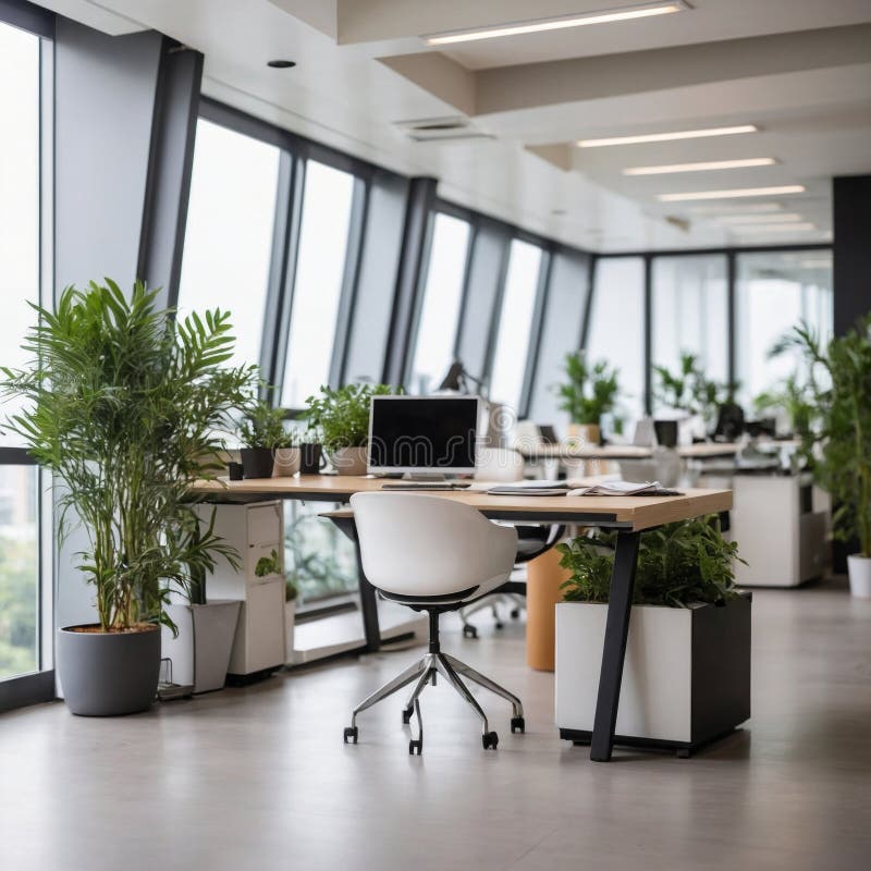 Modern Ergonomic Office Interior with Natural Light & Plants Stock ...