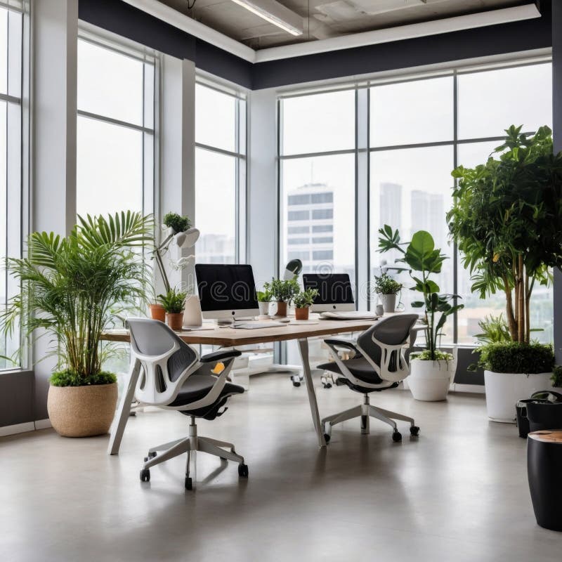 Modern Ergonomic Office Interior with Natural Light & Plants Stock ...