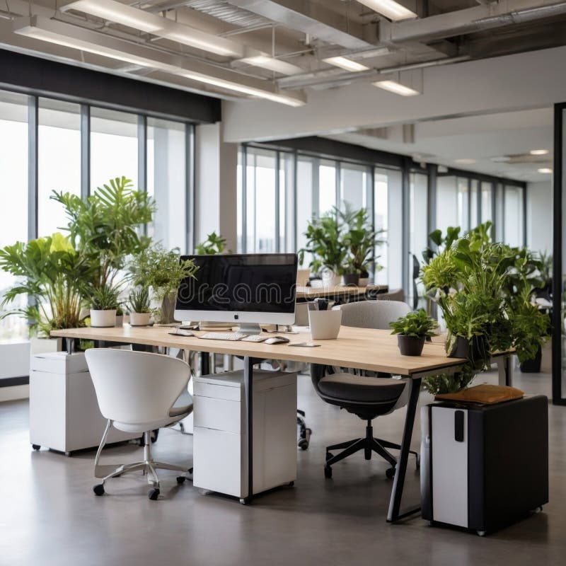 Modern Ergonomic Office Interior with Natural Light & Plants Stock ...