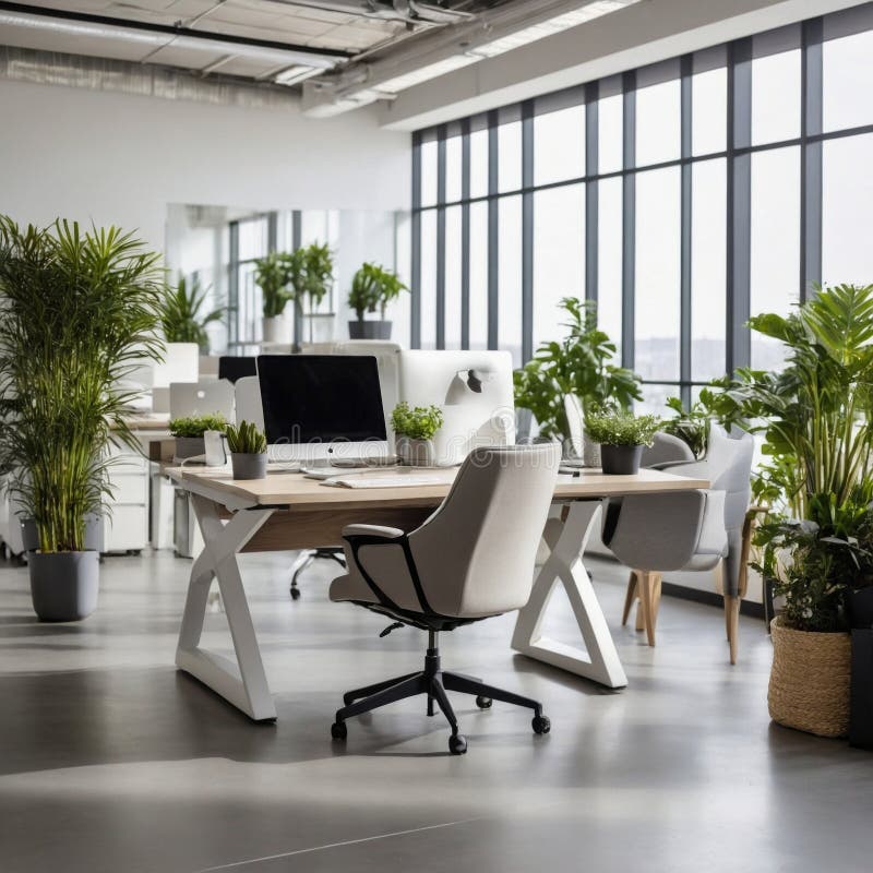 Modern Ergonomic Office Interior with Natural Light & Plants Stock ...