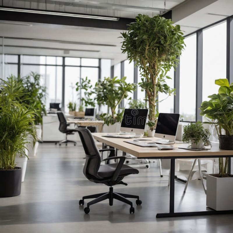 Modern Ergonomic Office Interior with Natural Light & Plants Stock ...