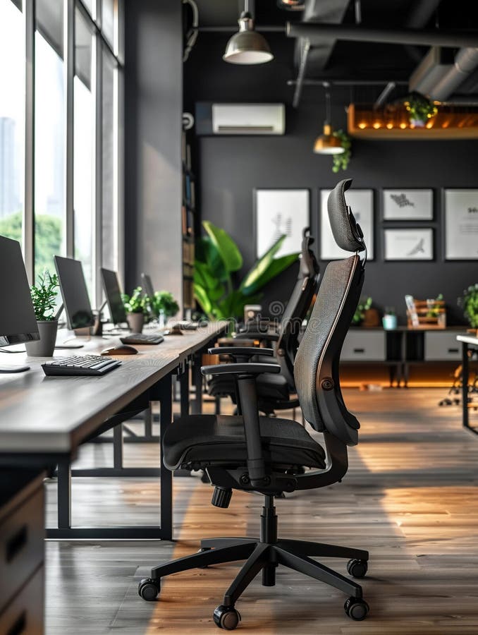 Modern Ergonomic Office Setup with Adjustable Desks, Supportive Chairs ...