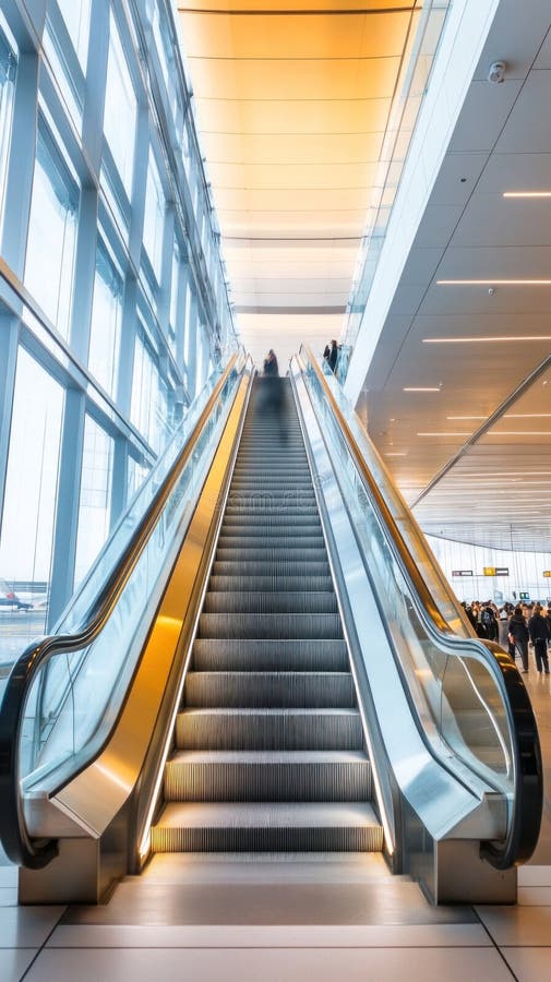 Modern Escalator Ascending Illuminated Building Interior Stock Photos ...