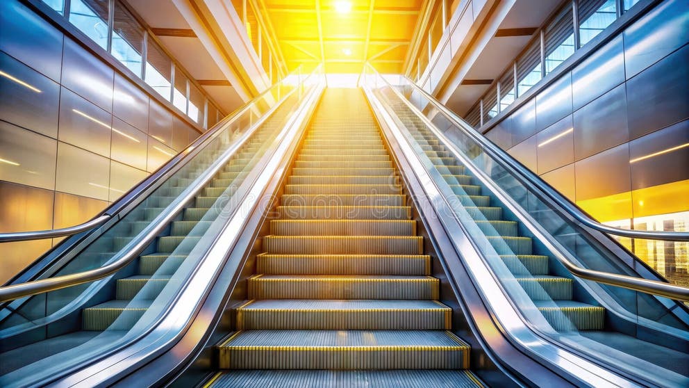Modern Escalator Ascending Towards a Bright Future in a Sleek ...