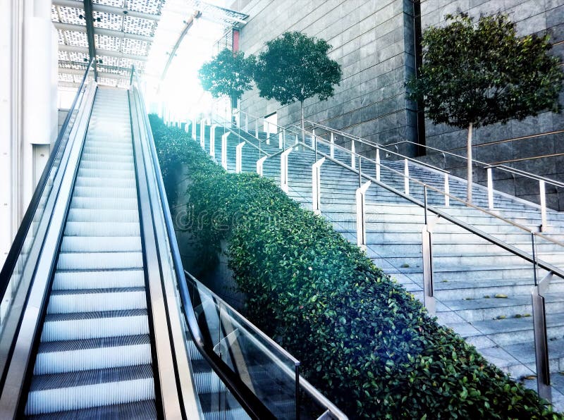 Modern Escalator in Public Square in Milan Modern District Stock Photo ...