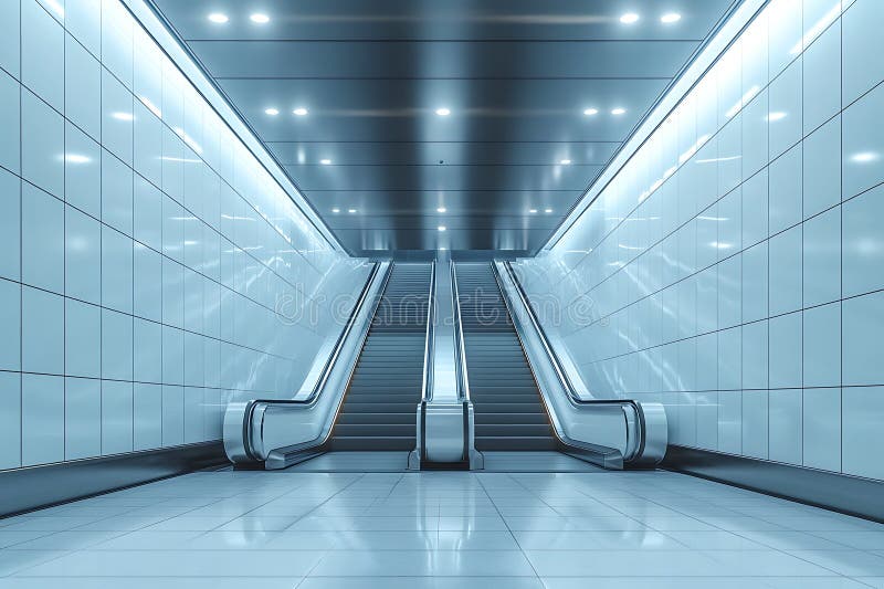 Modern Escalator in Sleek Subway Station Architectural Design, 3D ...