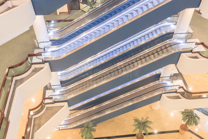 Modern Escalator Stack on Top of Each Other Insider a Commercial ...