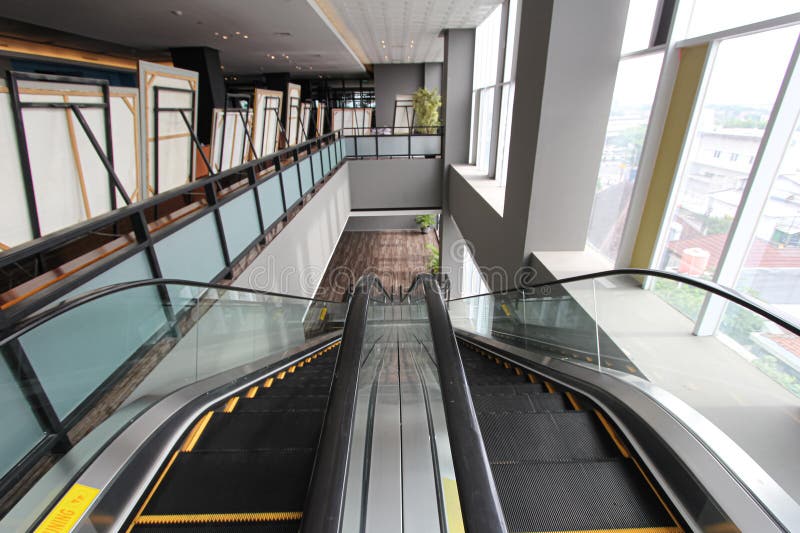 Modern Escalator in a Bright Shopping Mall or Exhibition Hall Stock ...