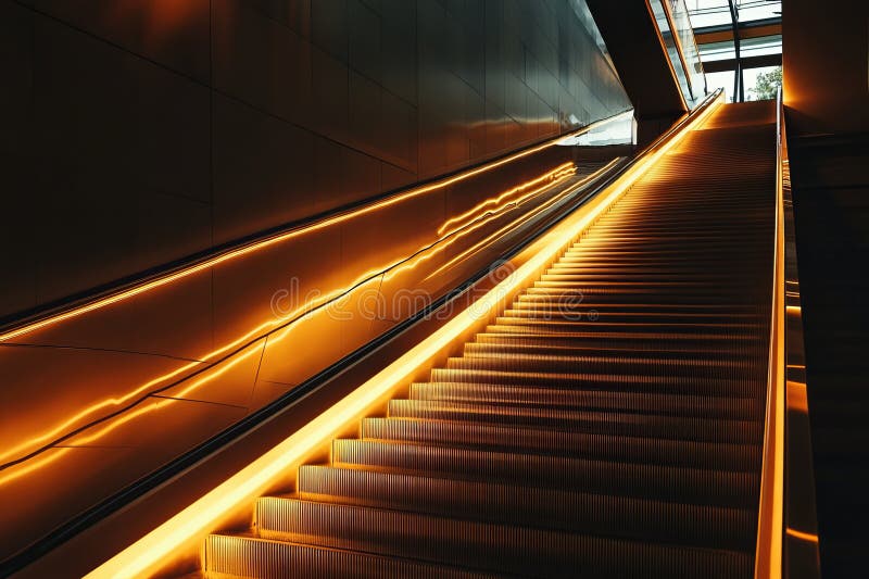 Modern Escalator with Vibrant Lighting in Contemporary Architectural ...