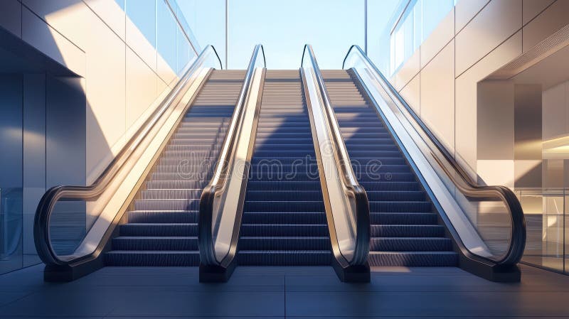 Modern Escalators in a Contemporary Building Stock Illustration ...