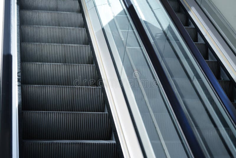 Modern Escalators with Handrails in Shopping Mall, Closeup Stock Image ...