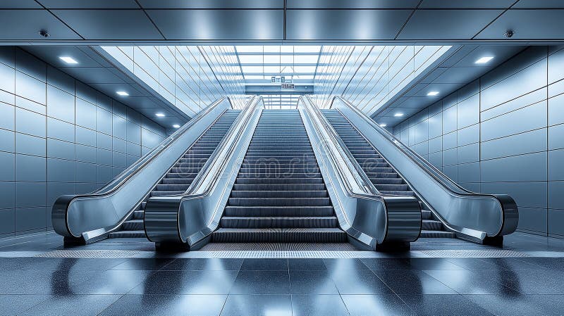 Modern Escalators in a Sleek Building Interior Stock Illustration ...
