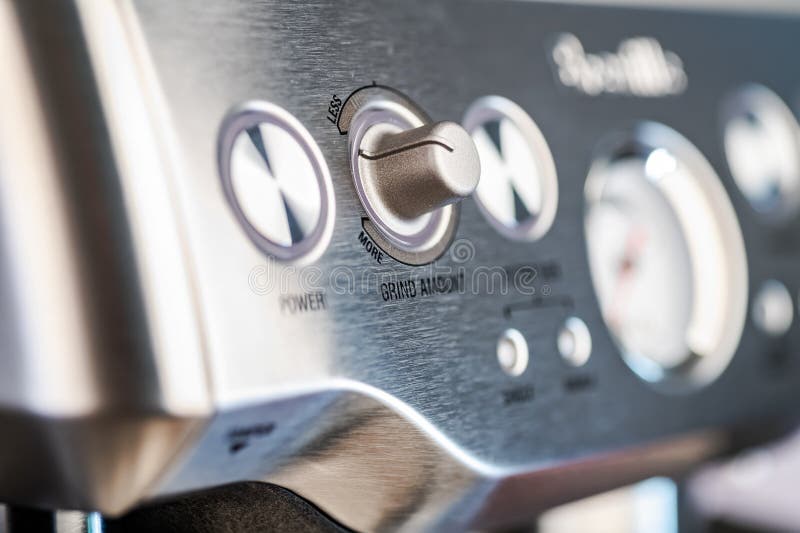 Modern Espresso Coffee Machine. Control Buttons and Barometer Stock ...