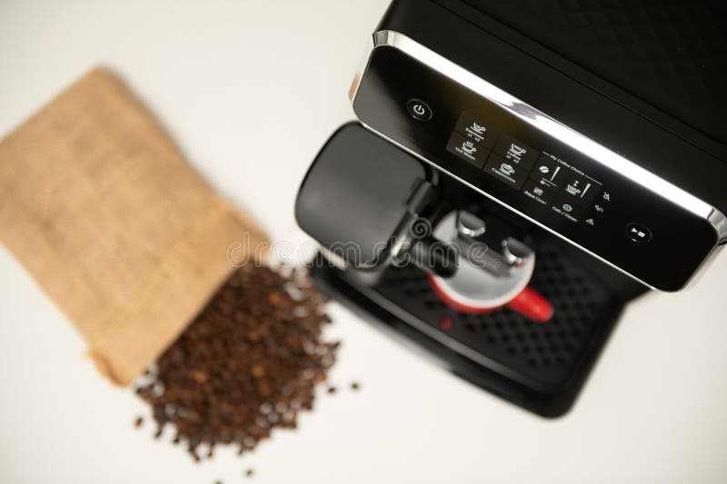 Modern Espresso Coffee Machine with a Cup in Interior of Kitchen ...