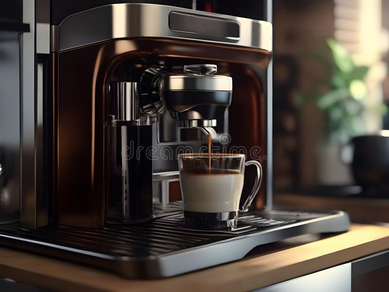 Modern Espresso Coffee Machine with a Cup in Interior of Kitchen ...
