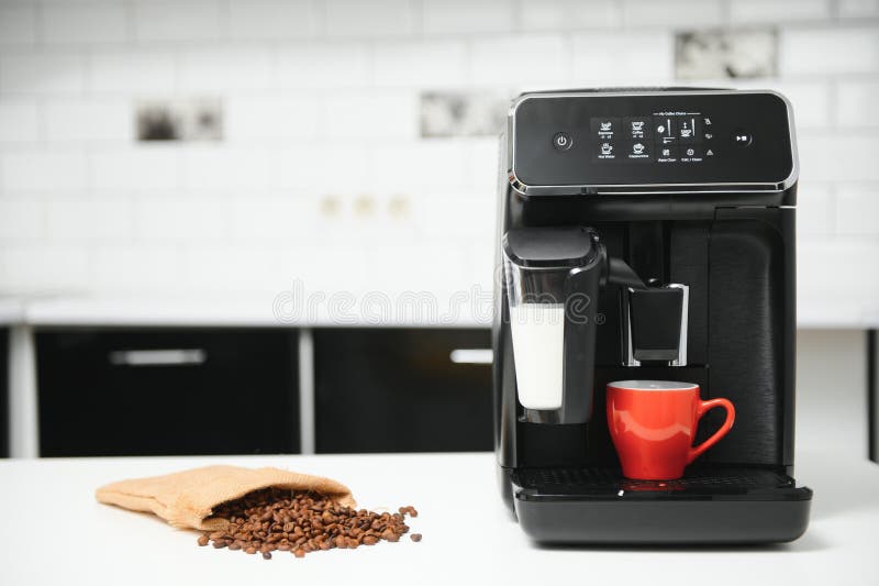 Modern Espresso Coffee Machine with a Cup in Kitchen Stock Photo ...