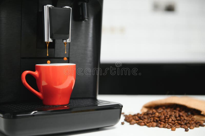 Modern Espresso Coffee Machine with a Cup in Kitchen Stock Image ...