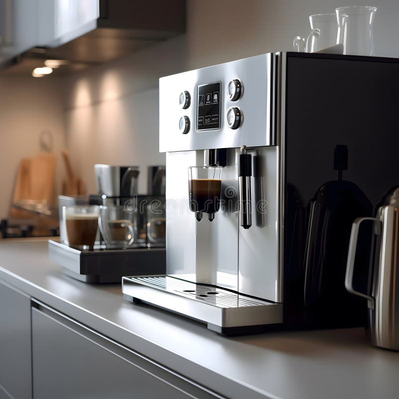 Modern Espresso Coffee Machine with a Cup in Kitchen. Generative AI ...