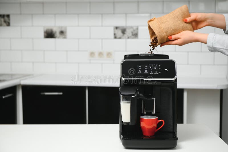 Modern Espresso Coffee Machine with a Cup in Kitchen Stock Image ...
