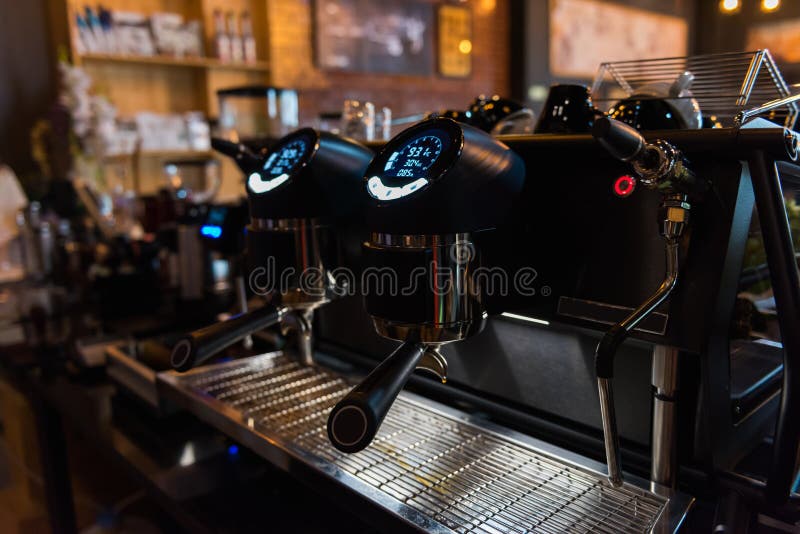 Modern Espresso Coffee Maker with Digital Control in Coffee Shop Stock ...
