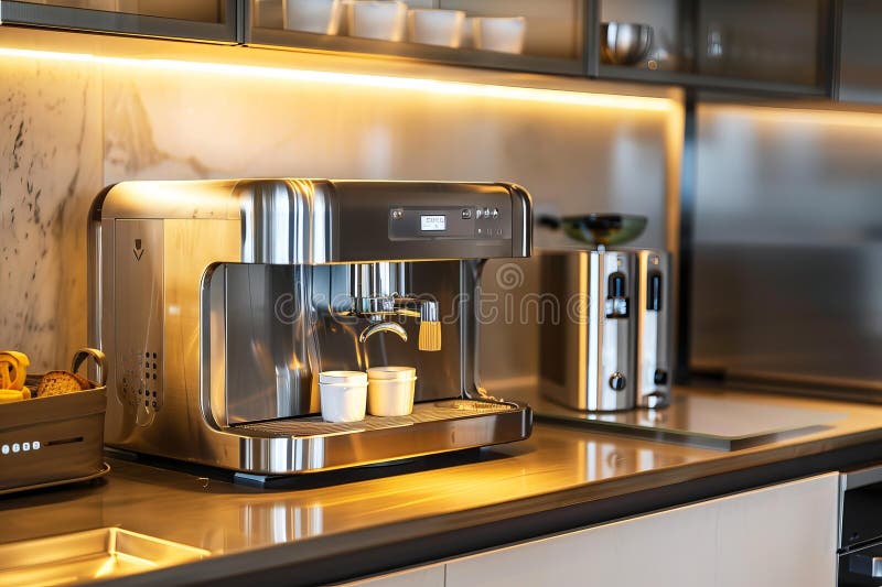 Modern Espresso Machine in Stylish Kitchen Interior Stock Photo - Image ...