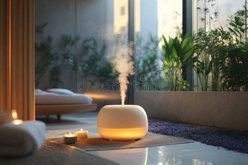 Modern Essential Oil Diffuser Refreshing the Air in a Peaceful Room ...