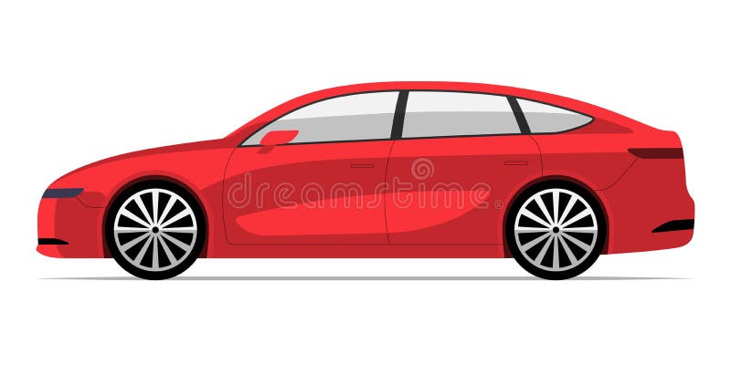 Modern EV Car in Flat Style. Side View of Electric Vehicle Isolated on ...