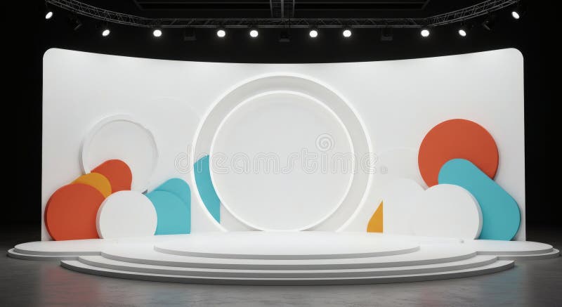 Modern Event Stage Design with Circles and Bright Accents Backdrop ...