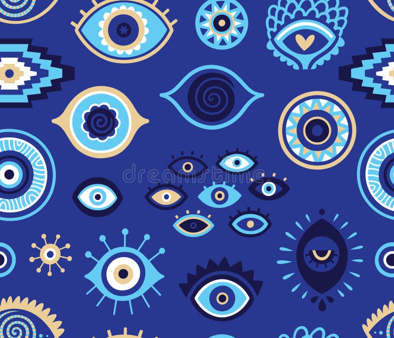 Modern Evil Eyes Seamless Pattern Stock Vector - Illustration of ...