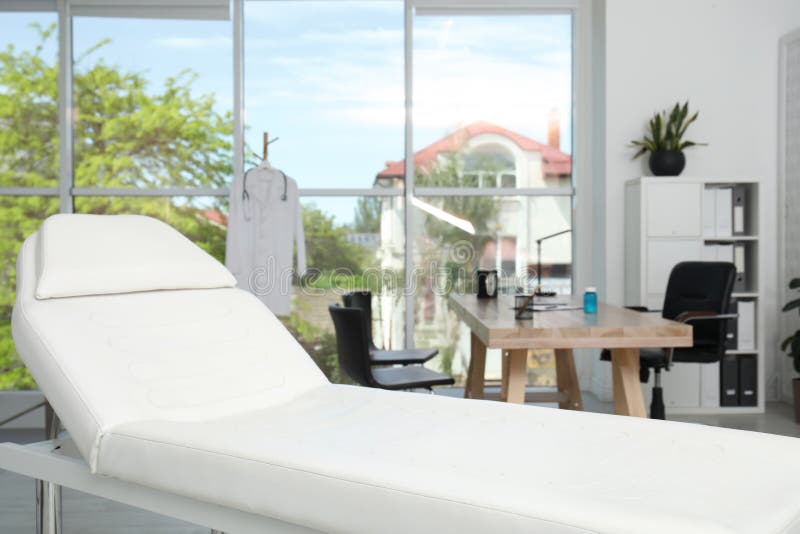 Modern Examination Table in Medical Office. Interior Design Stock Photo ...