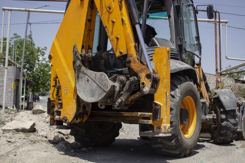 Modern Excavator Stands on the Street Stock Image - Image of industrial ...