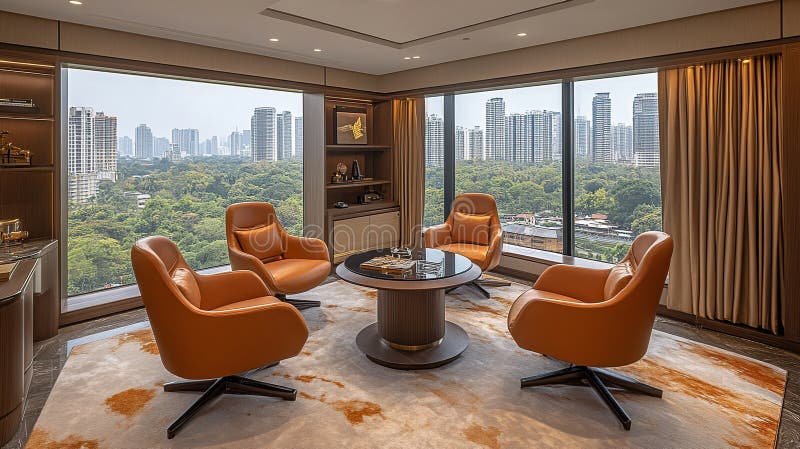 Modern Executive Corner Office with Panoramic City Views Stock Illustration - Illustration of ...