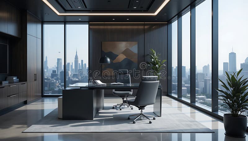 Modern Executive Office with City Views Stock Illustration ...