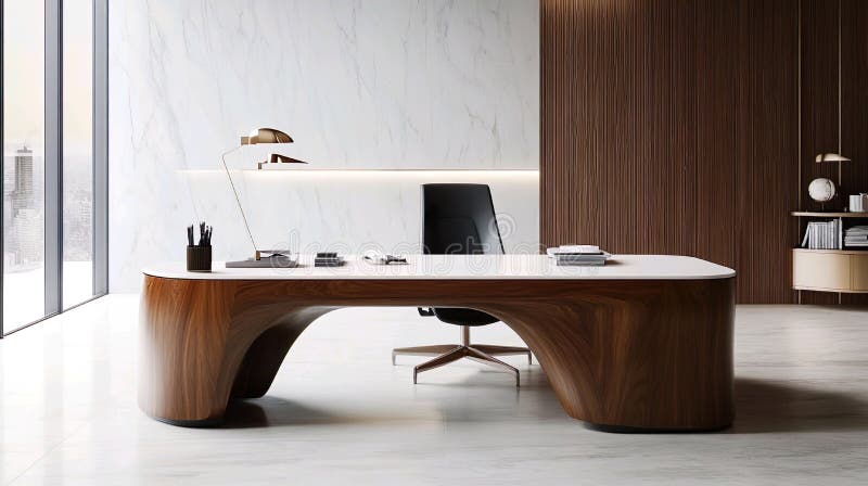 Modern Executive Office Desk with Curved Wooden Design and Minimalist ...