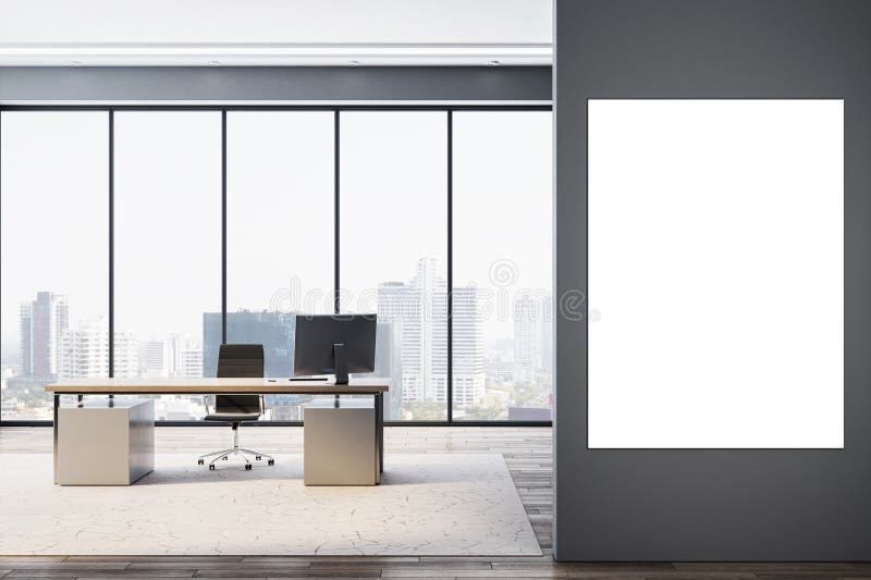 Modern Executive Office Interior with Large Window View and Blank ...
