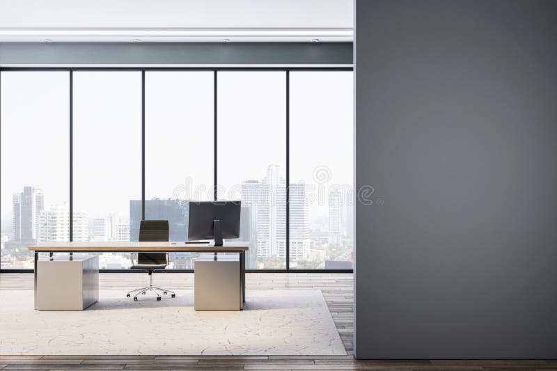 Modern Executive Office Interior with Large Windows and City View ...