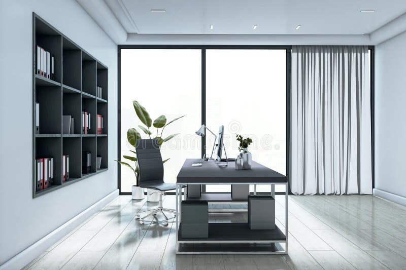 Modern Executive Office Interior with Luxury Desk, Glass Wall, and ...