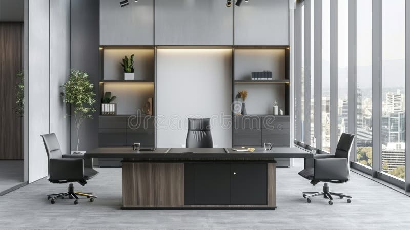 Modern Executive Office Interior with Panoramic City View, Generative ...